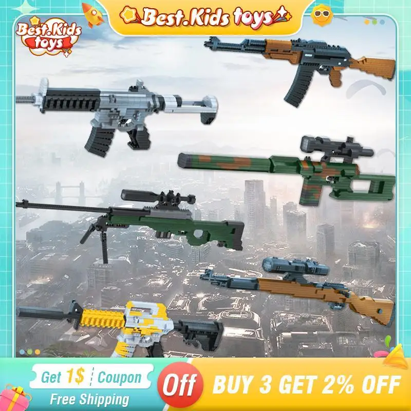 Mini-Gun-Model-Building-Blocks-Set-Assembly-Kids-Toys-AK47-98K-AWM-DIY ...