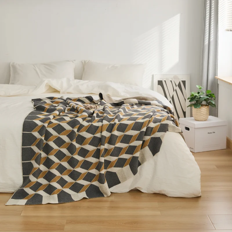 Cotton Geometric Lingge Multifunctional Knitted Four Seasons Blanket ...