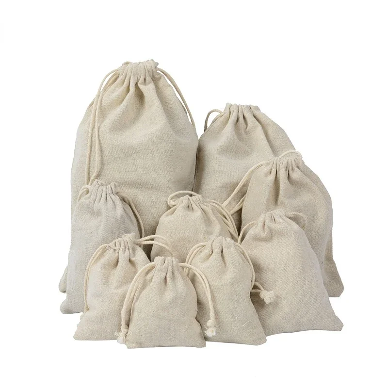 Travel-Drawstring-Cotton-Linen-Storage-Bags-Multiple-Sizes-Beige-Coin ...