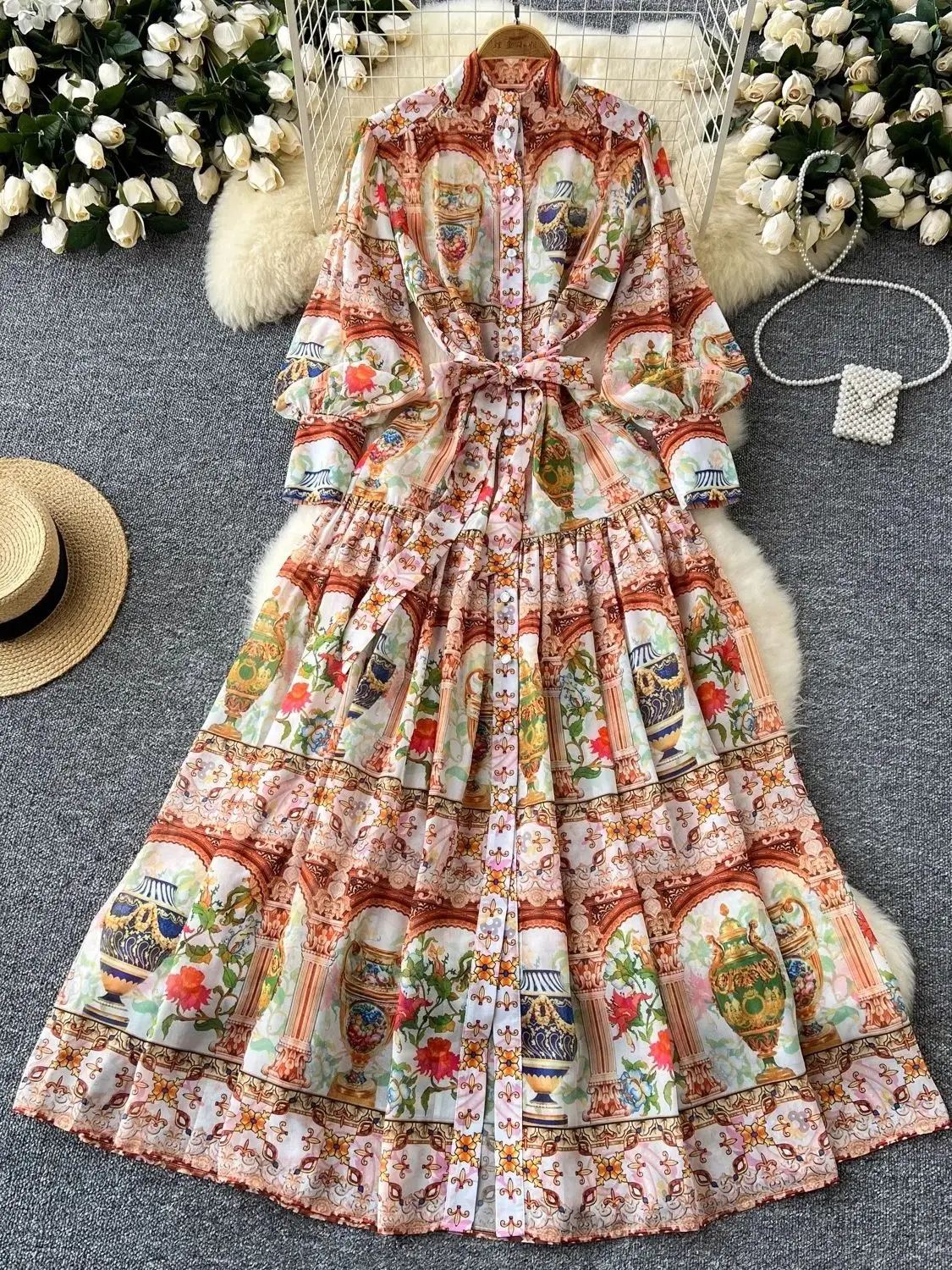 Autumn-Bohemian-Luxury-Flower-Print-Loose-Robe-Dress-Women-Clothing ...