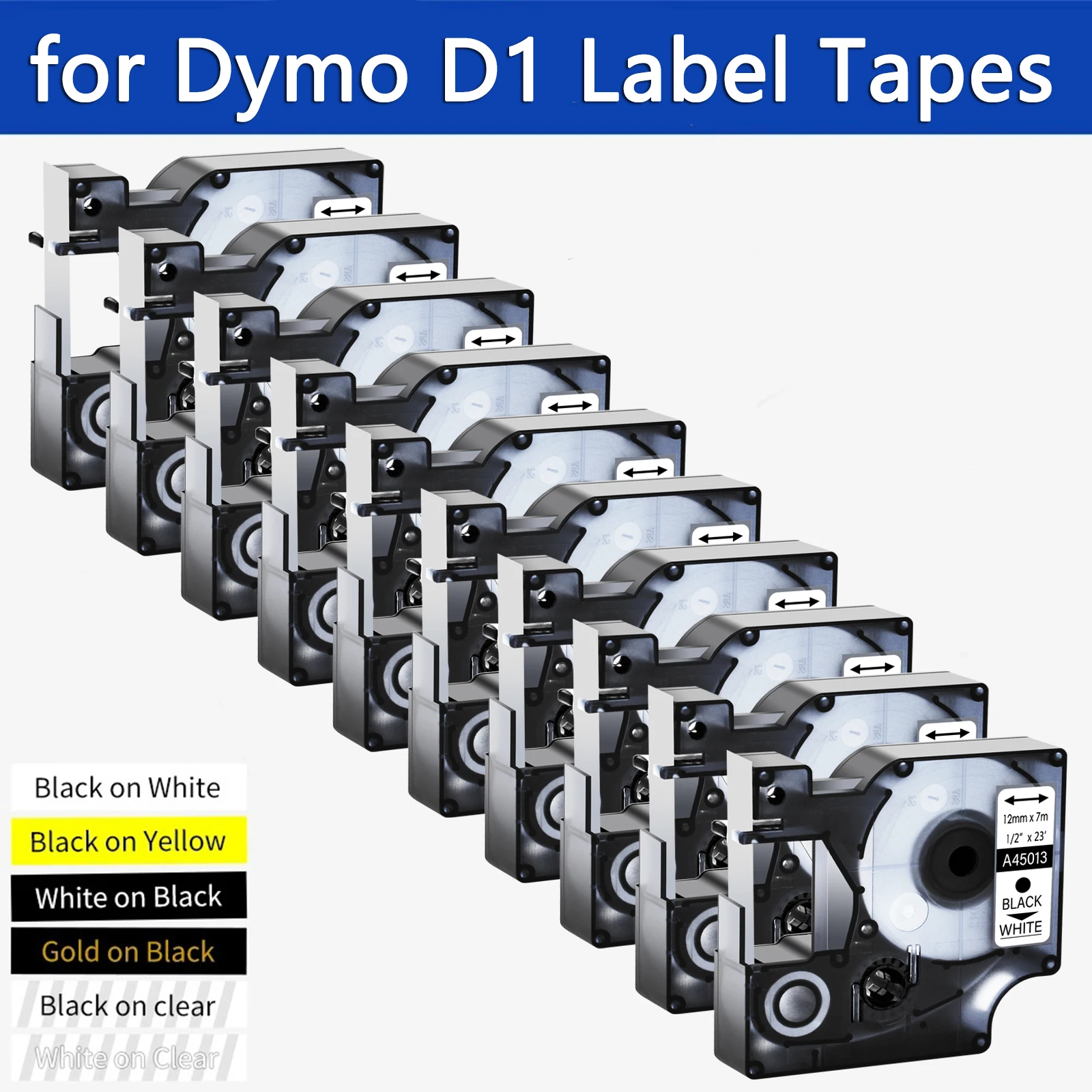 10PK-12mm-Black-on-White-Label-Tapes-for-Dymo-D1-45013-45010-45018 ...