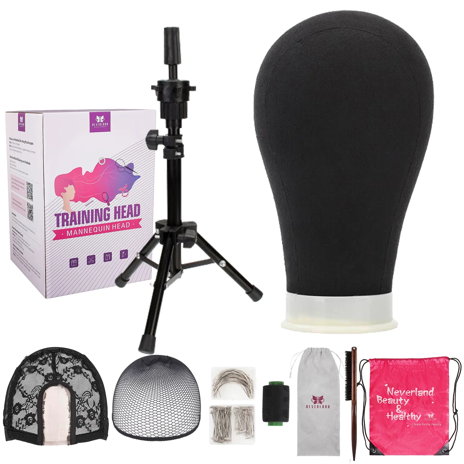 58cm 23inch Wig Stands Head Mannequin Canvas Block Black Wigs Holder ...