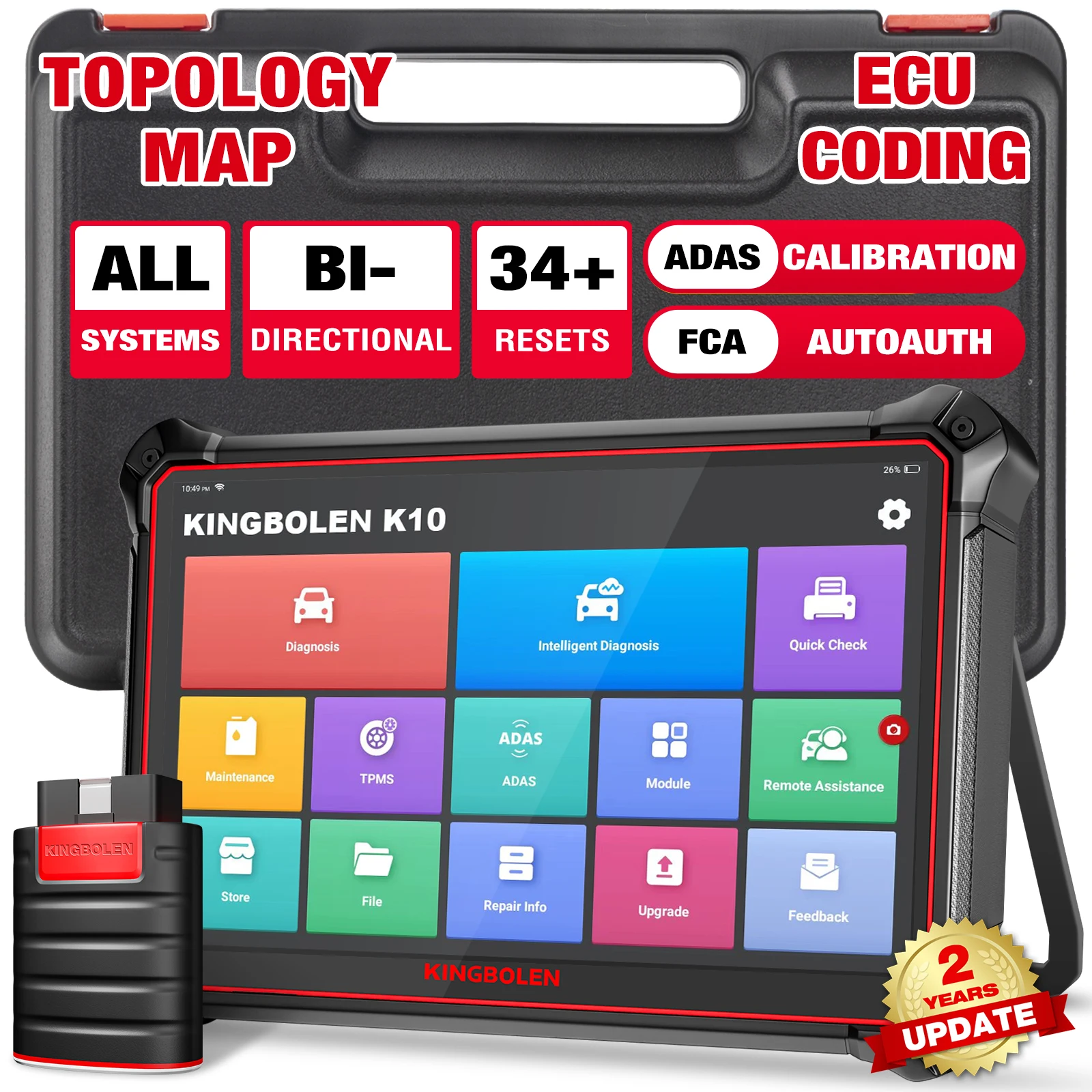 KINGBOLEN K10 Bi-Directional Scanner Full Systems Diagnostic Scan Tool, 34 Reset ECU Coding ...