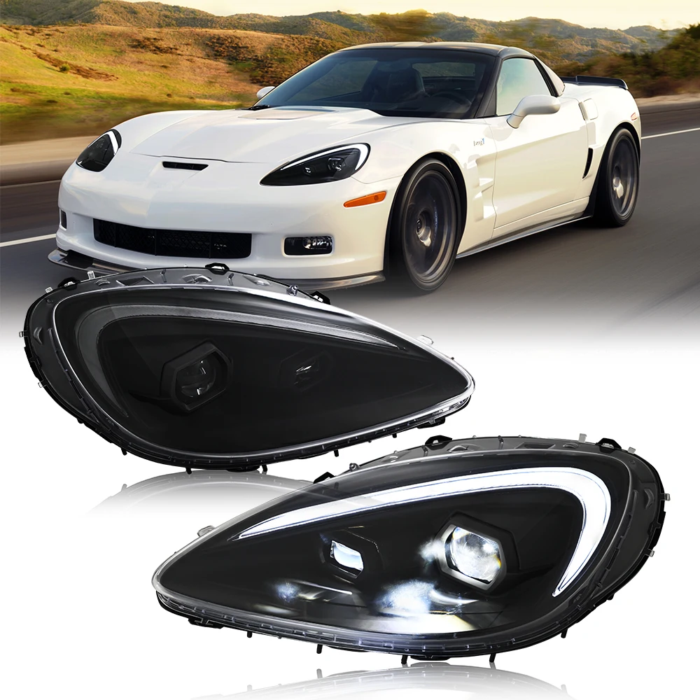 Headlights-For-2005-2013-Chevy-Corvette-C6-A-Pair-of-LED-HeadLamps-Assembly-Projector-Car ...