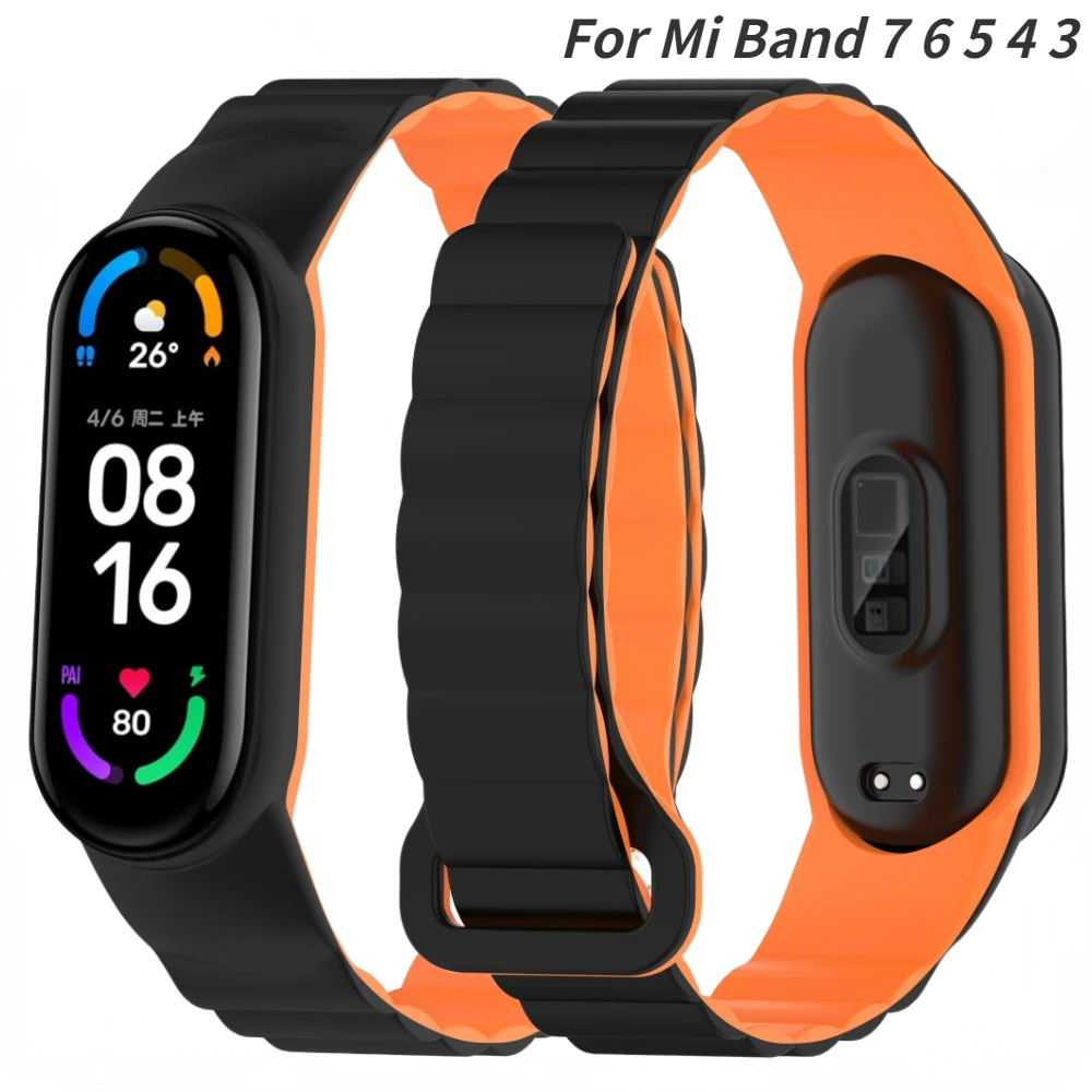Magnetic-silicone-strap-for-Xiaomi-Mi-Band-7-6-5-4-3-Bracelet-Wristband ...