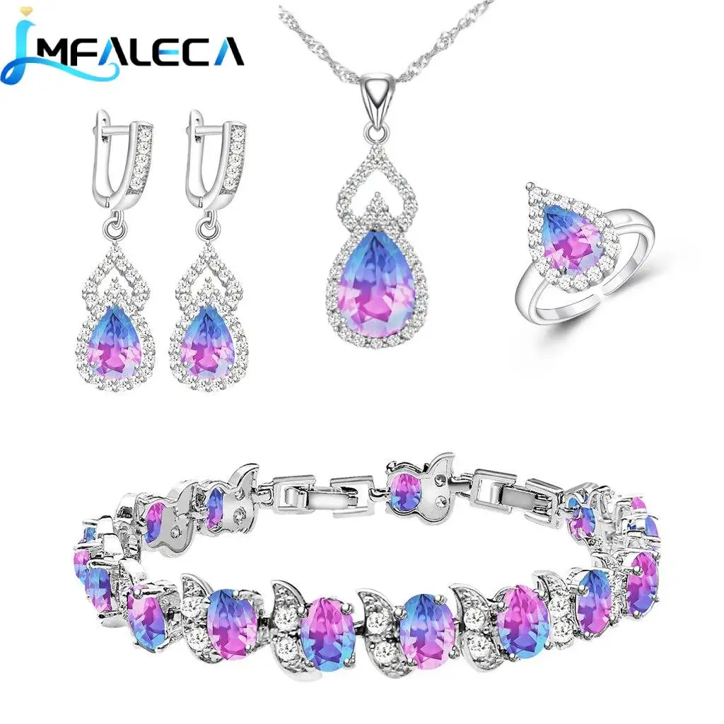 Women 925 Silver Jewelry Sets Multicolor Tourmaline Bithstone Earrings ...