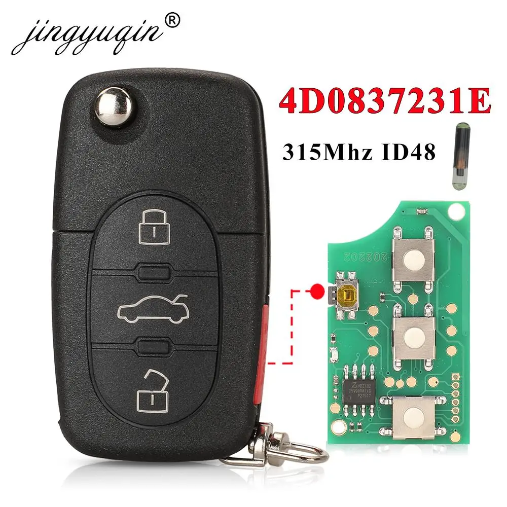 jingyuqin 4D0837231E 315Mhz ID48 Flip Remote Car Key For Audi A4 A6 A8 ...
