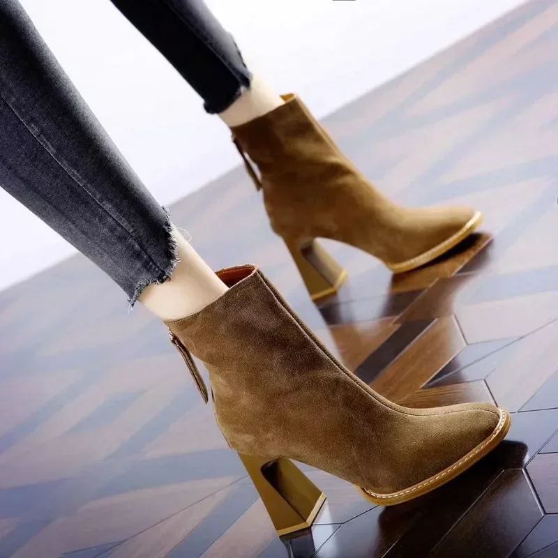 Botas-De-punta-cuadrada-con-cremallera-para-Mujer-Zapatos-De-tac-n-alto ...