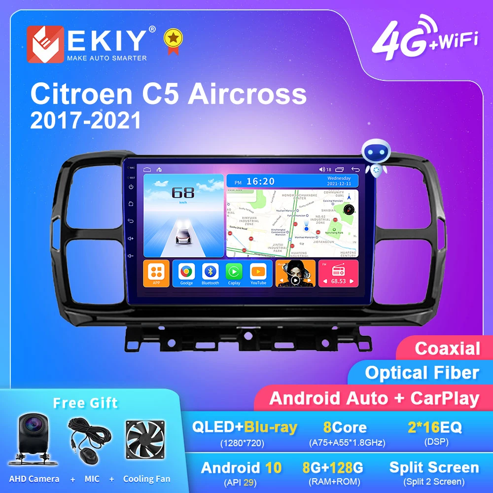 Ekiy t7 android 10.0 rádio do carro para citroen c5 aircross 2017 2021 ...
