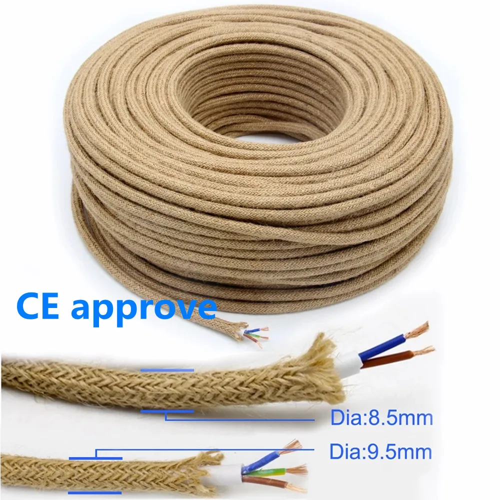 2 Core 3 Core Vintage Hemp Rope Electrical Wire Fabric Braided Cable ...