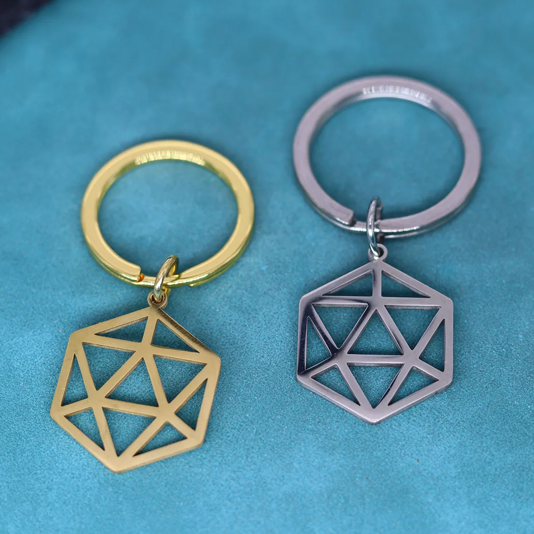 Polyhedral-Dice-Pendant-Keychain-For-Men-Women-Gold-Color-Stainless ...