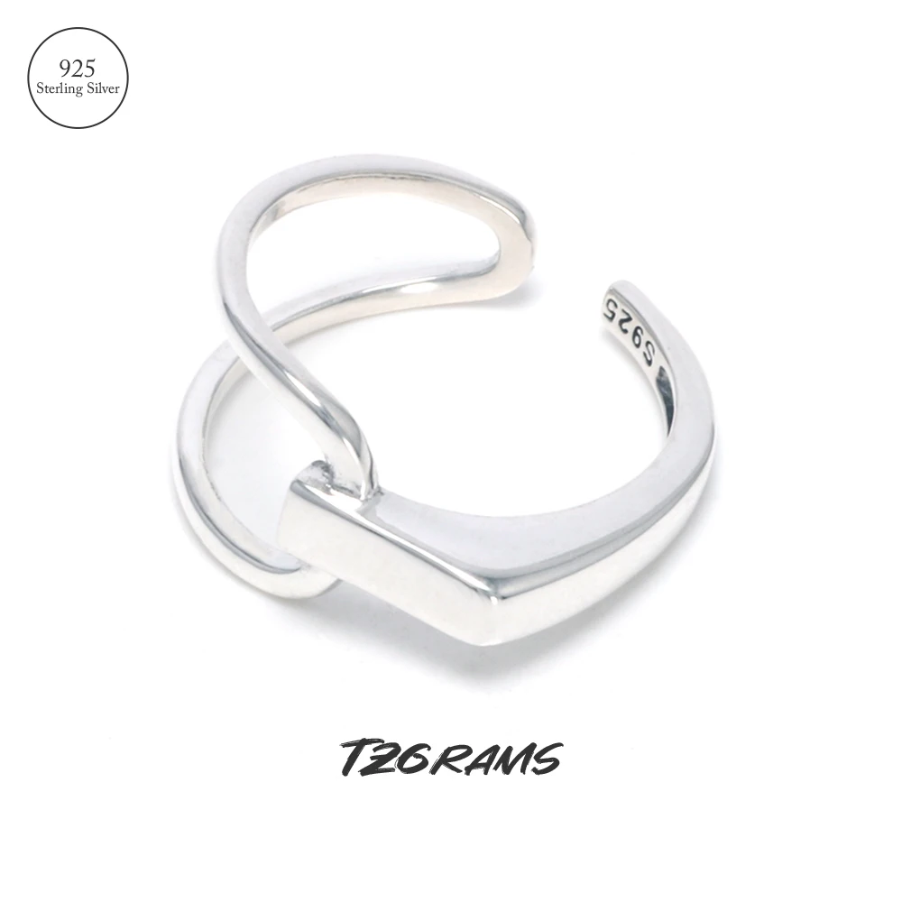 925 Sterling Silver Hollow Statement Ring Irregular Double Line Ring ...