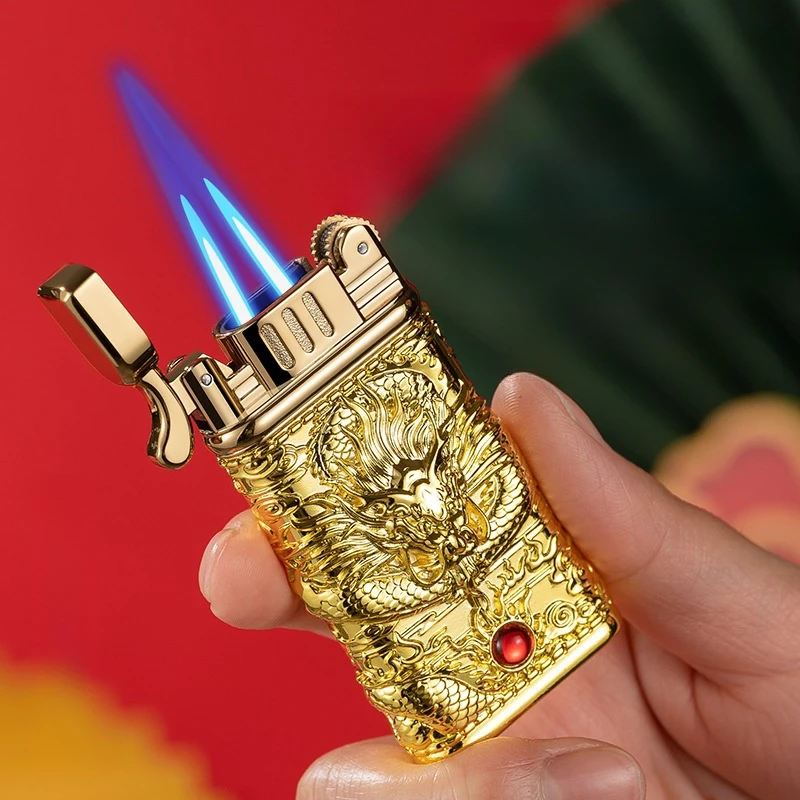 Double-Fire-Direct-Open-Flame-Lighter-Metal-Three-Dimensional-Relief ...