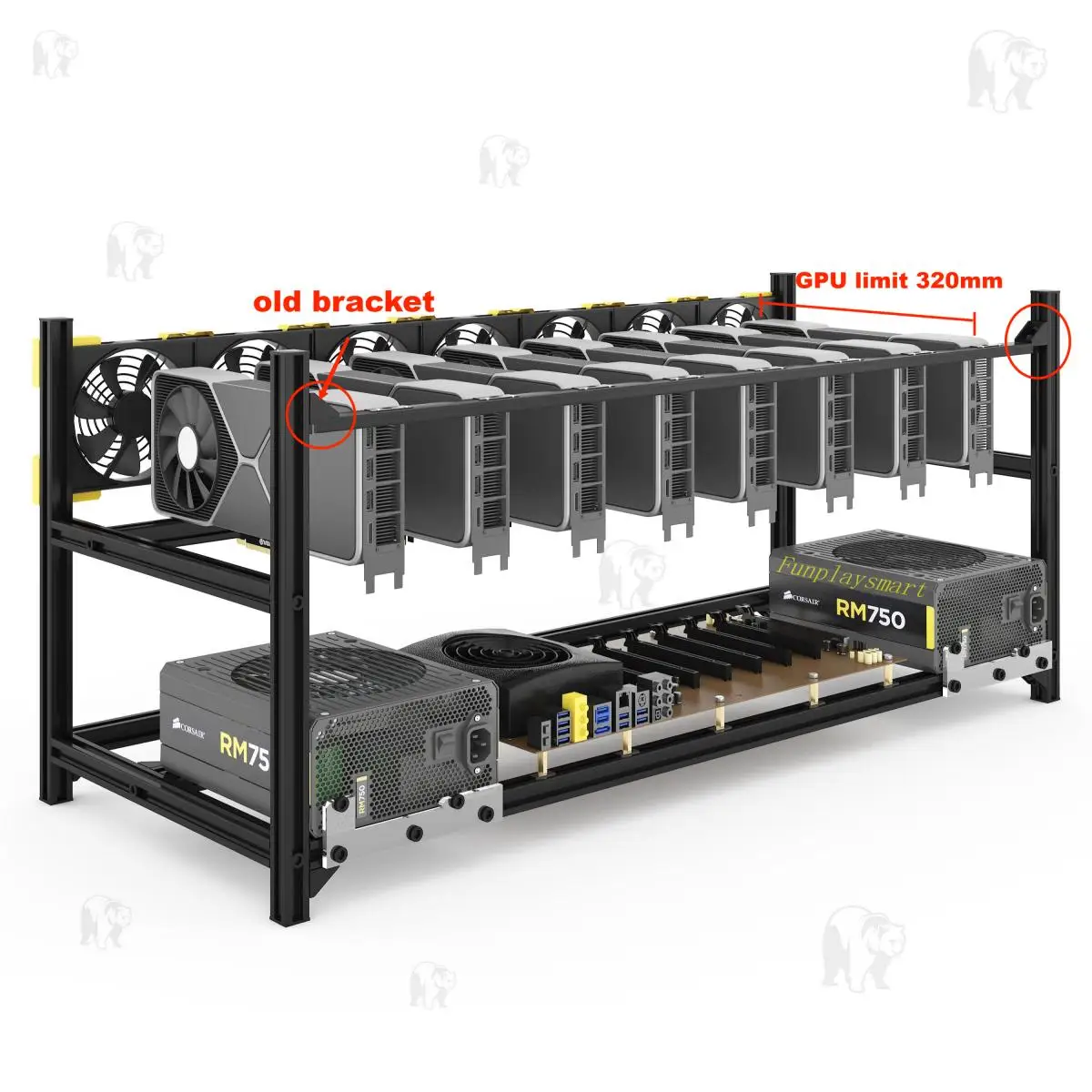 Funplaysmart V3C 8-GPU Aluminum Mining Case, Stackable Rig Rack, Open ...