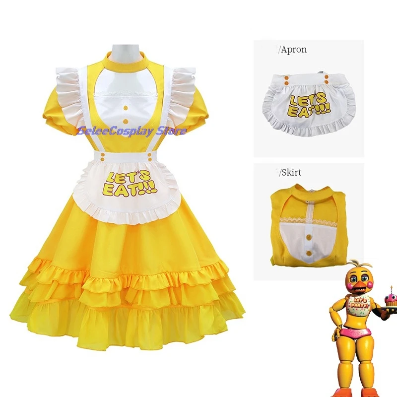 Anime Cosplay Women Toy Set Yellow Chica Cosplay Dress Costume FNaF ...