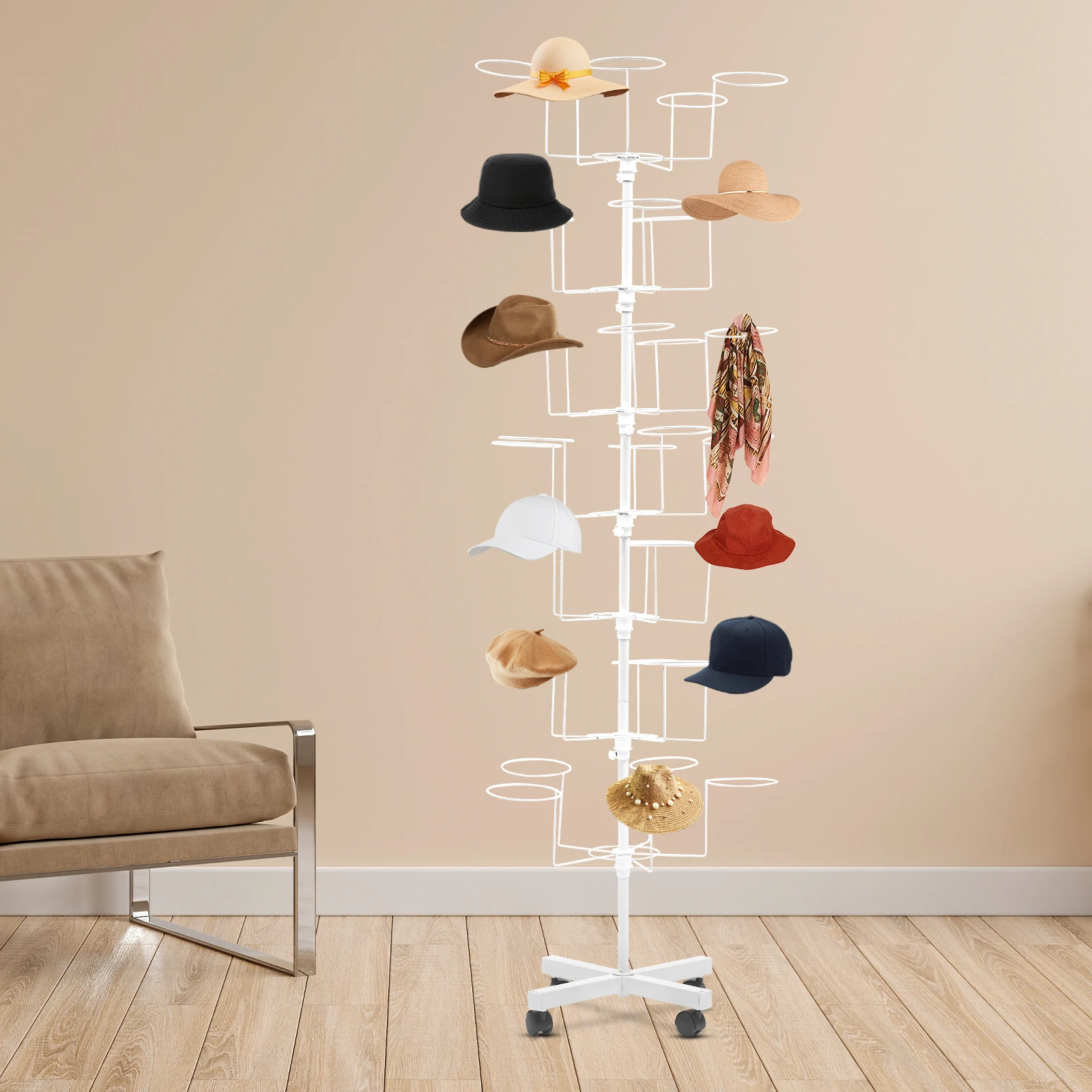 Rotating-Hat-Display-Rack-Free-Standing-Metal-Floor-Caps-Headwear-Rack ...