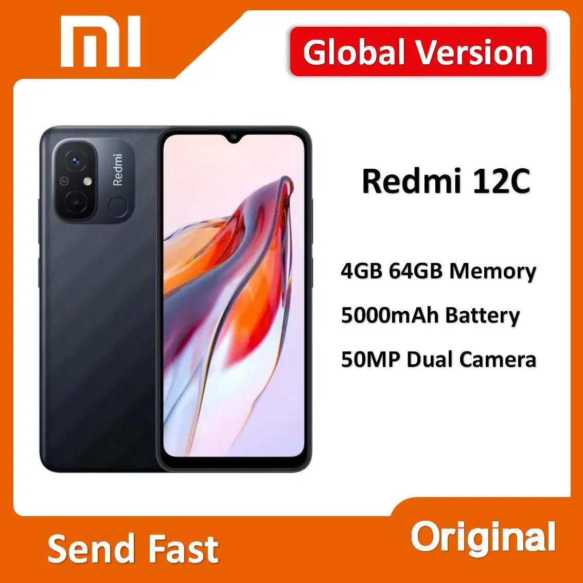 Xiaomi-Redmi 12C Mobile Phone, Versão Global, 4G, 64G, 5000mAh, Bateria ...
