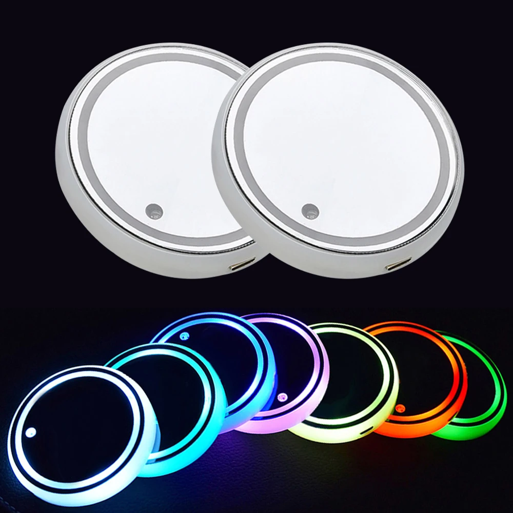2pc Universal New Led Car Cup Holder Bottom Pad Led Light Cover Trim ...