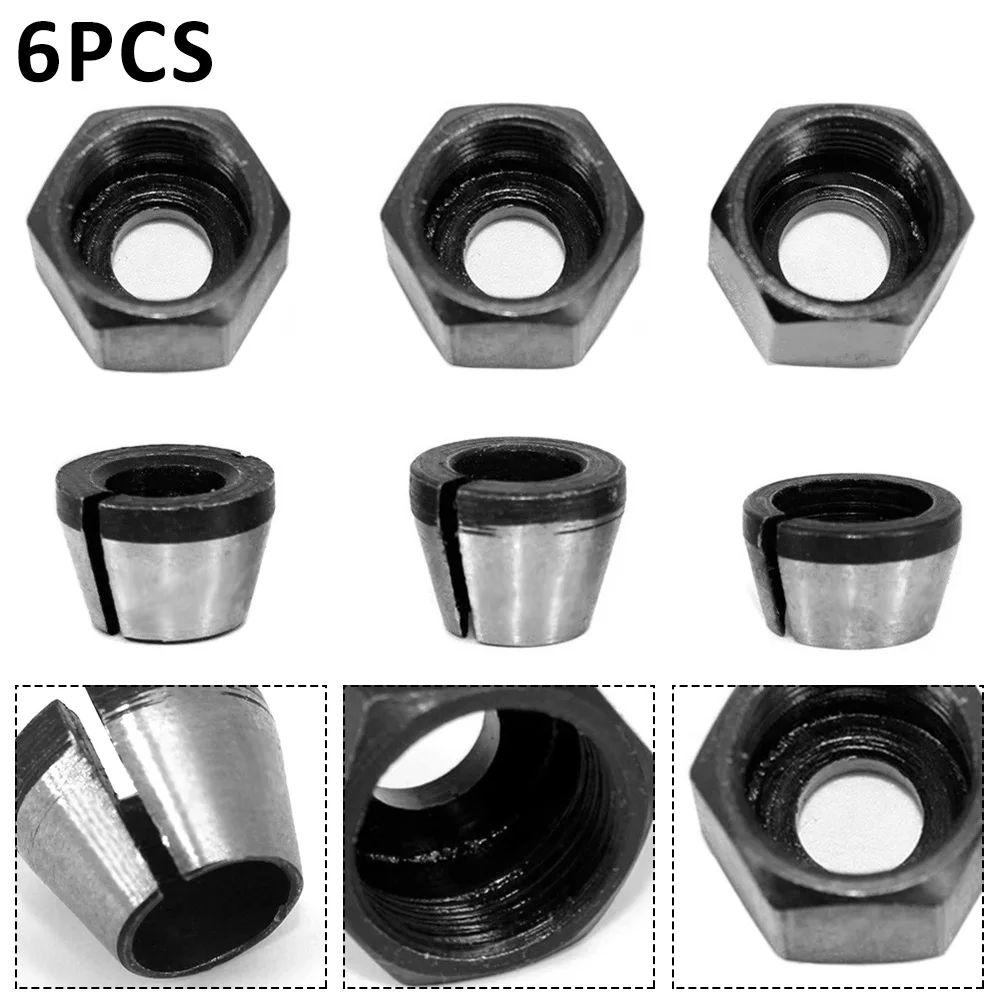 6Pcs Router Bit Collet Chuck Set 6/6.35/8mm Trimmer Collet Chuck Heads ...
