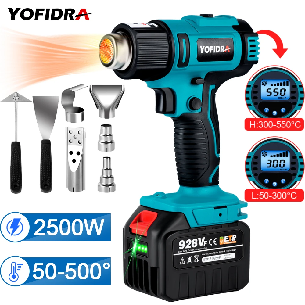 Yofidra-18V-50-550-2500W-Heat-Gun-High-Low-2-Gears-Wind-Speed-6-Gear ...