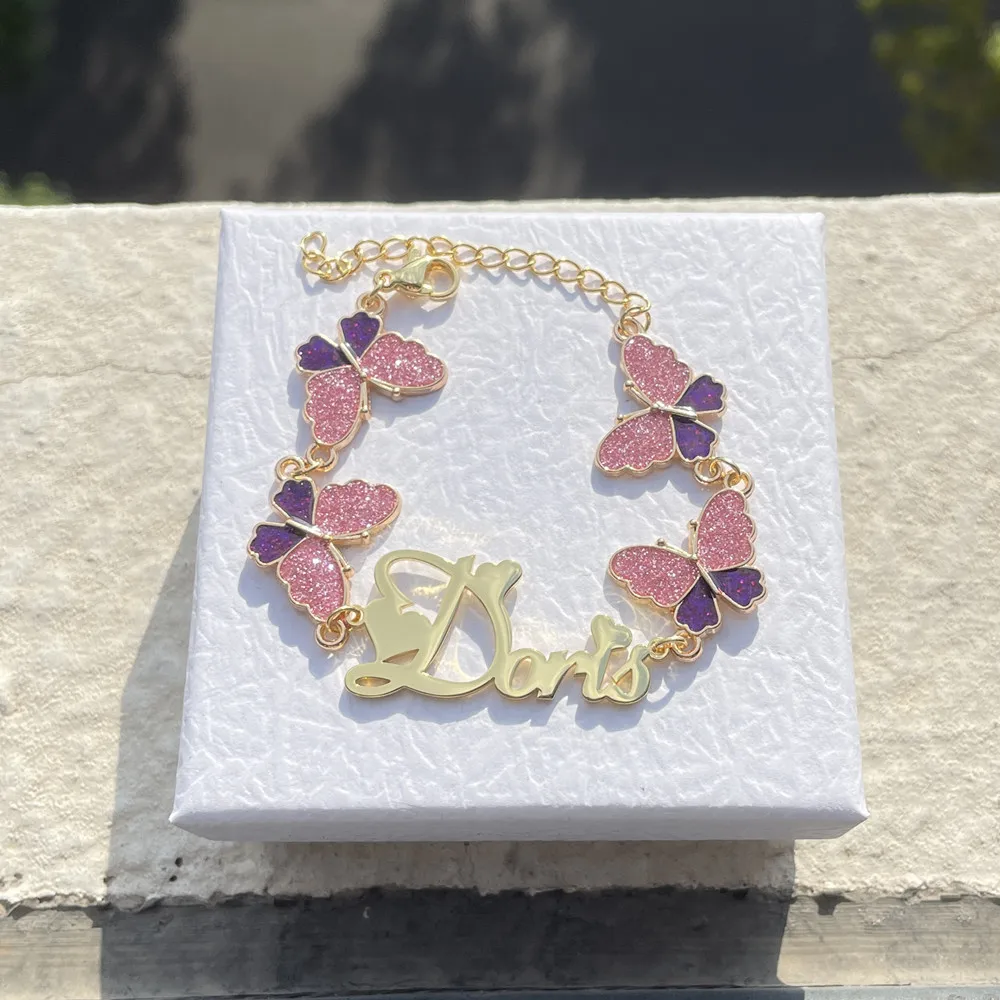 3UMeter-Pink-Butterfly-Custom-Name-Girl-Jewelry-Set-Personalized-DIY ...