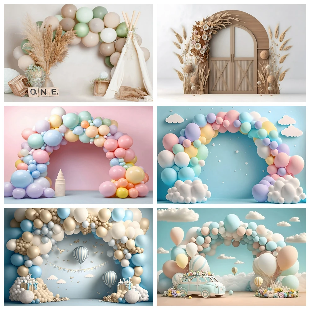 Newborn-Baby-First-Birthday-Backdrop-Girl-Boy-Balloon-Baby-Shower-Cake ...