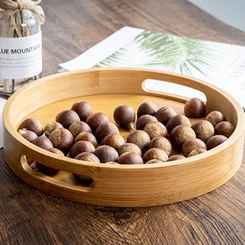 Bamboo Round Tea Tray Simple Wooden Storage Trays Hotel Home Breakfast ...