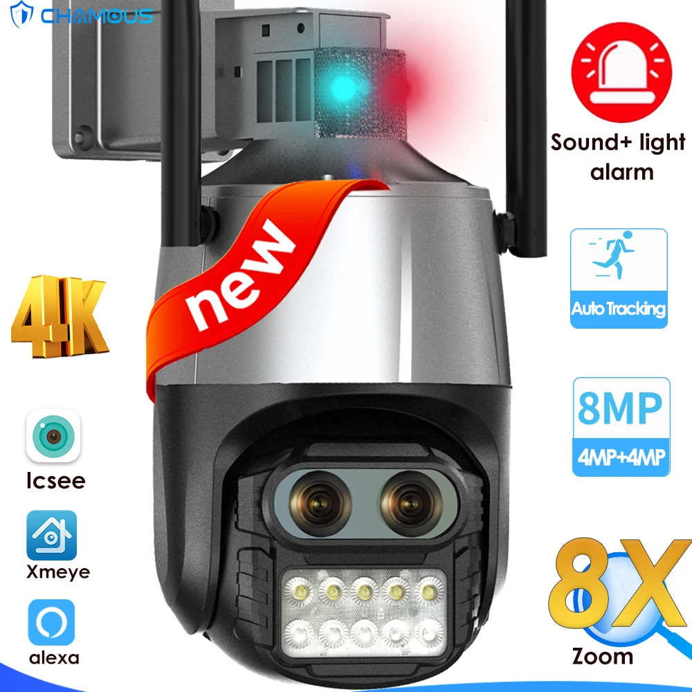 4K Dual Lens WiFi IP Camera Outdoor Mini 2K Binocular Cam 8X Zoom Auto ...