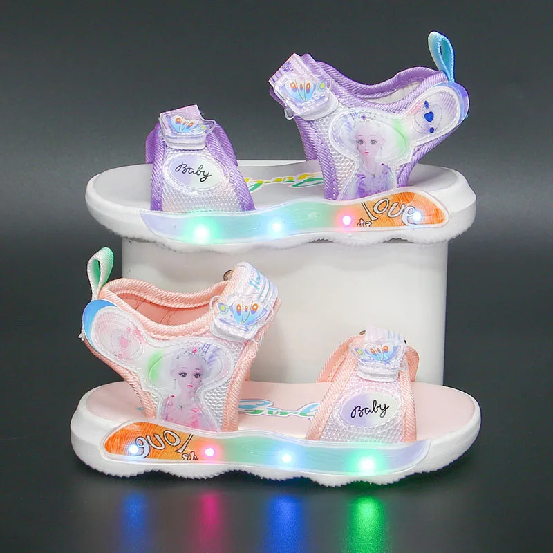 Disney-Princess-Elsa-LED-Luminous-Lighted-Sandals-Girls-Fashion-Glowing ...