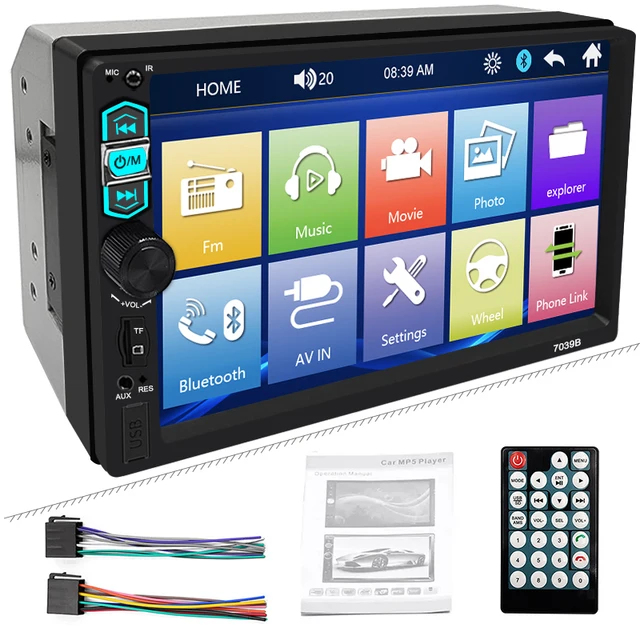 AHOUDY-Leitor multimídia portátil, rádio do carro, áudio estéreo, tela de toque, vídeo, MP5 ...