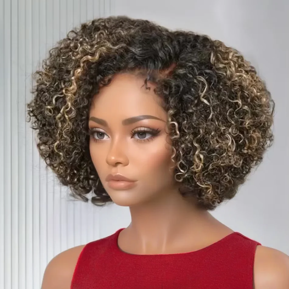 Peluca-de-cabello-humano-rizado-con-cierre-cl-sico-pelo-corto-Bob-rubio ...