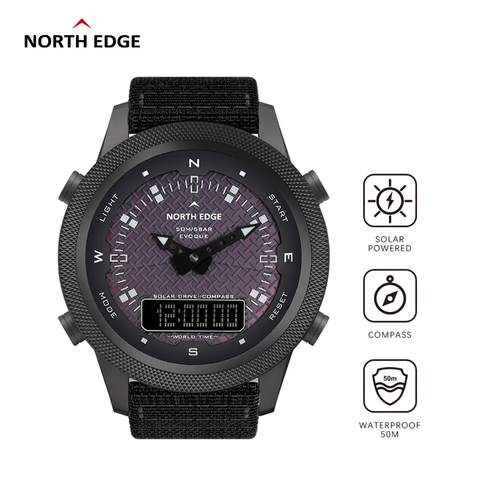 North Edge Men Solar Power Digital Watch Compass Outdoor Sport Watches ...