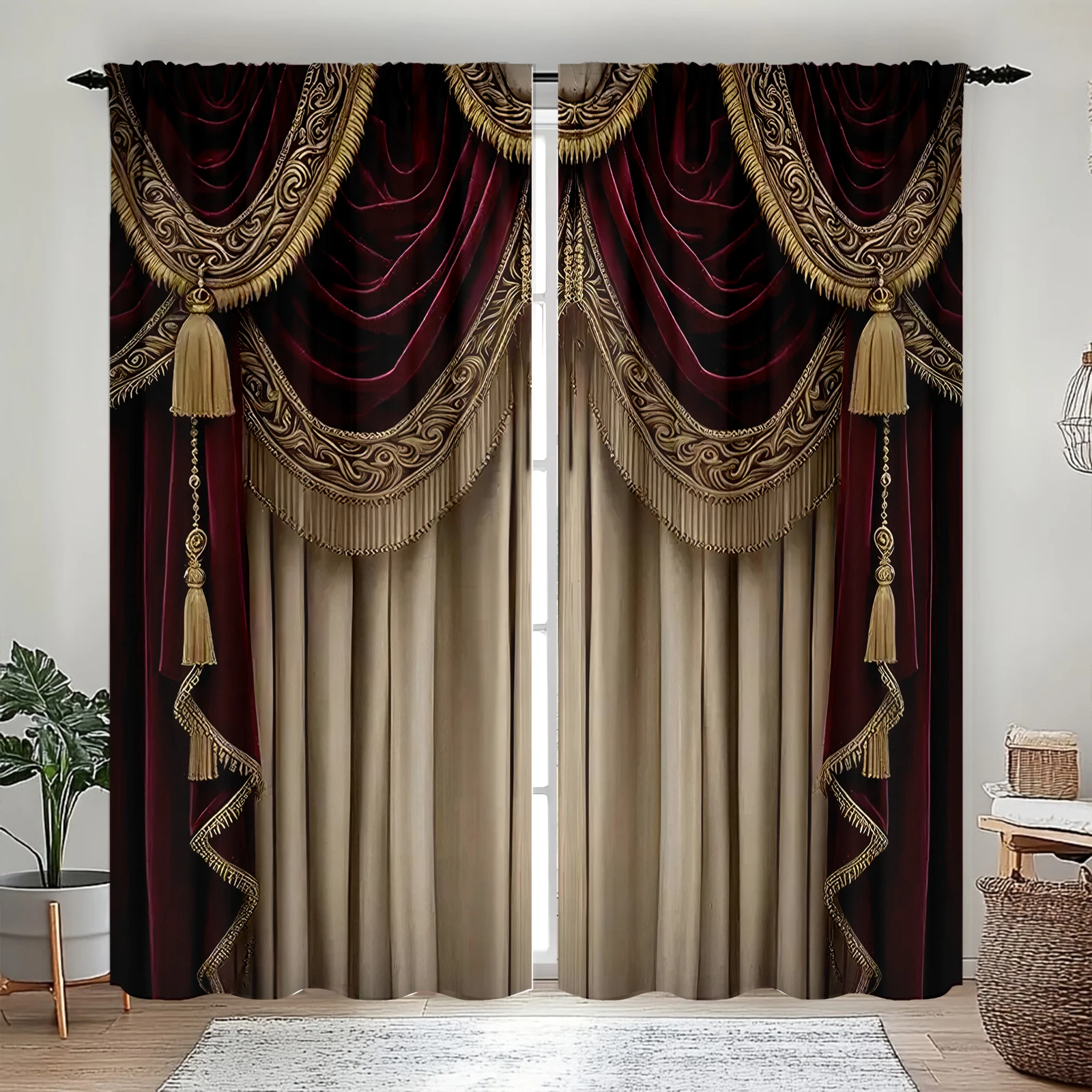 False background pattern printed curtains, Christmas decorations ...
