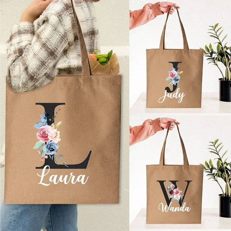 Foldable-Shopping-Bag-Flower-Letter-Customize-Name-Linen-Bag-Ladies ...