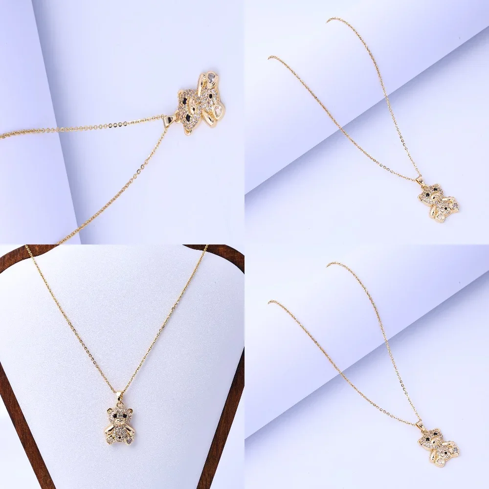 High version light luxury micro inlaid teddy bear pendant titanium ...