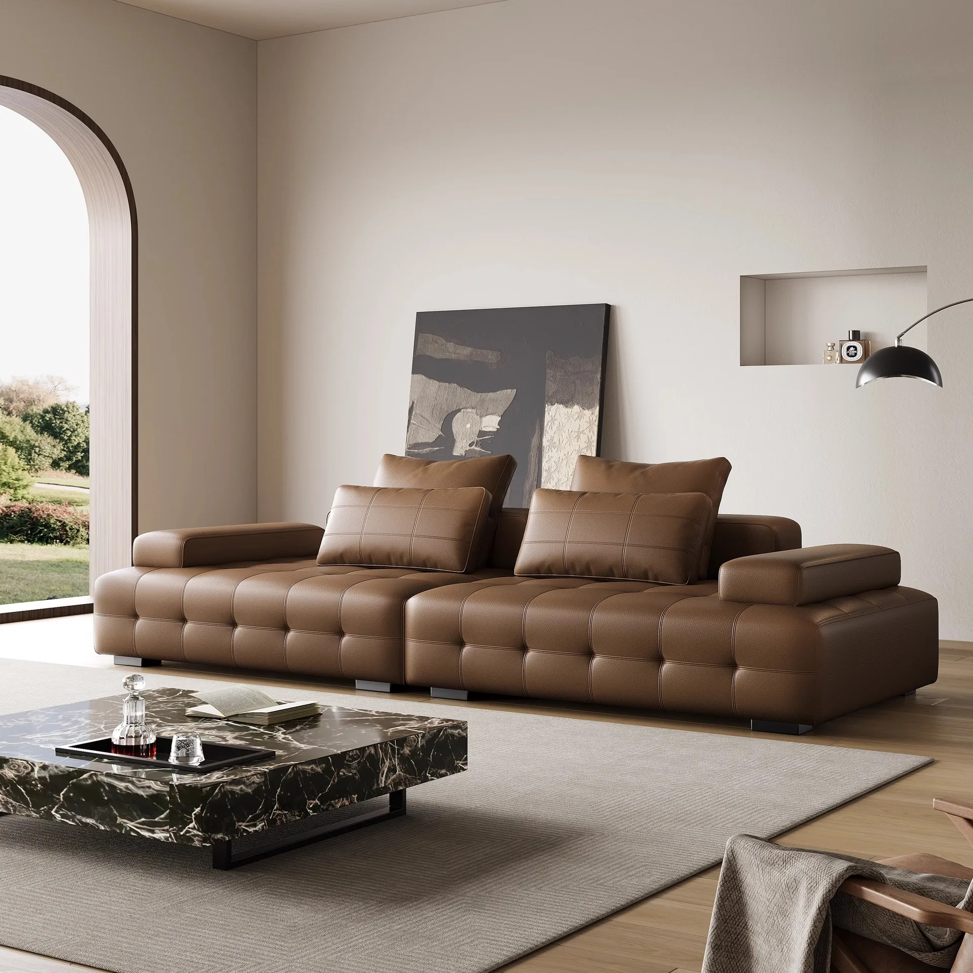Italian minimalist Lawrence leather sofa living room simple modern ...