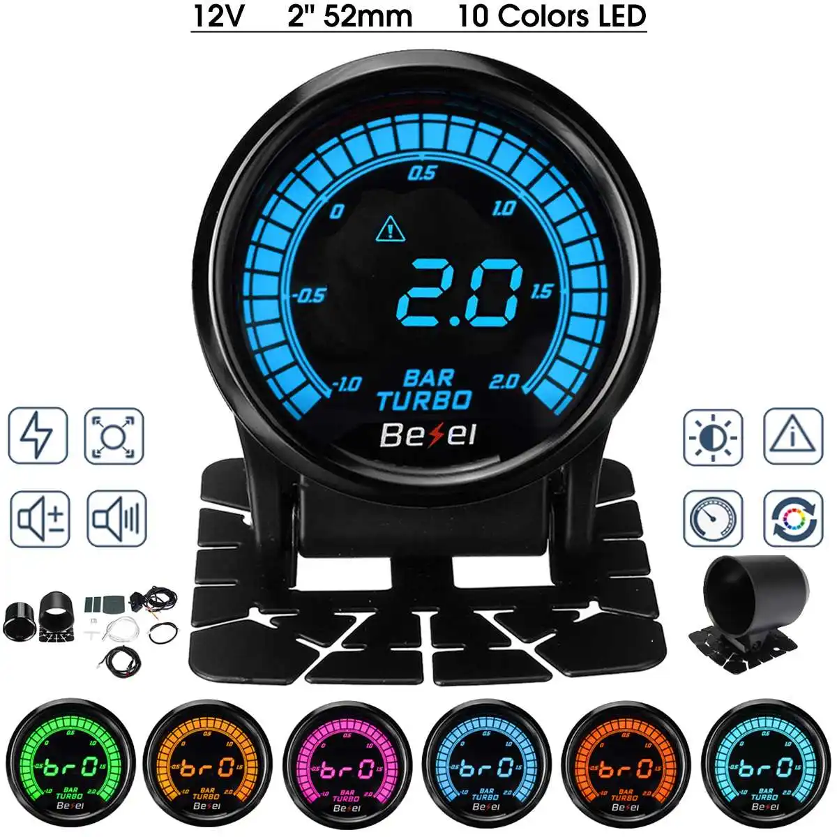 2-52mm-Universal-Car-Turbo-Boost-Pressure-Gauge-Meter-10-Color-Digital ...