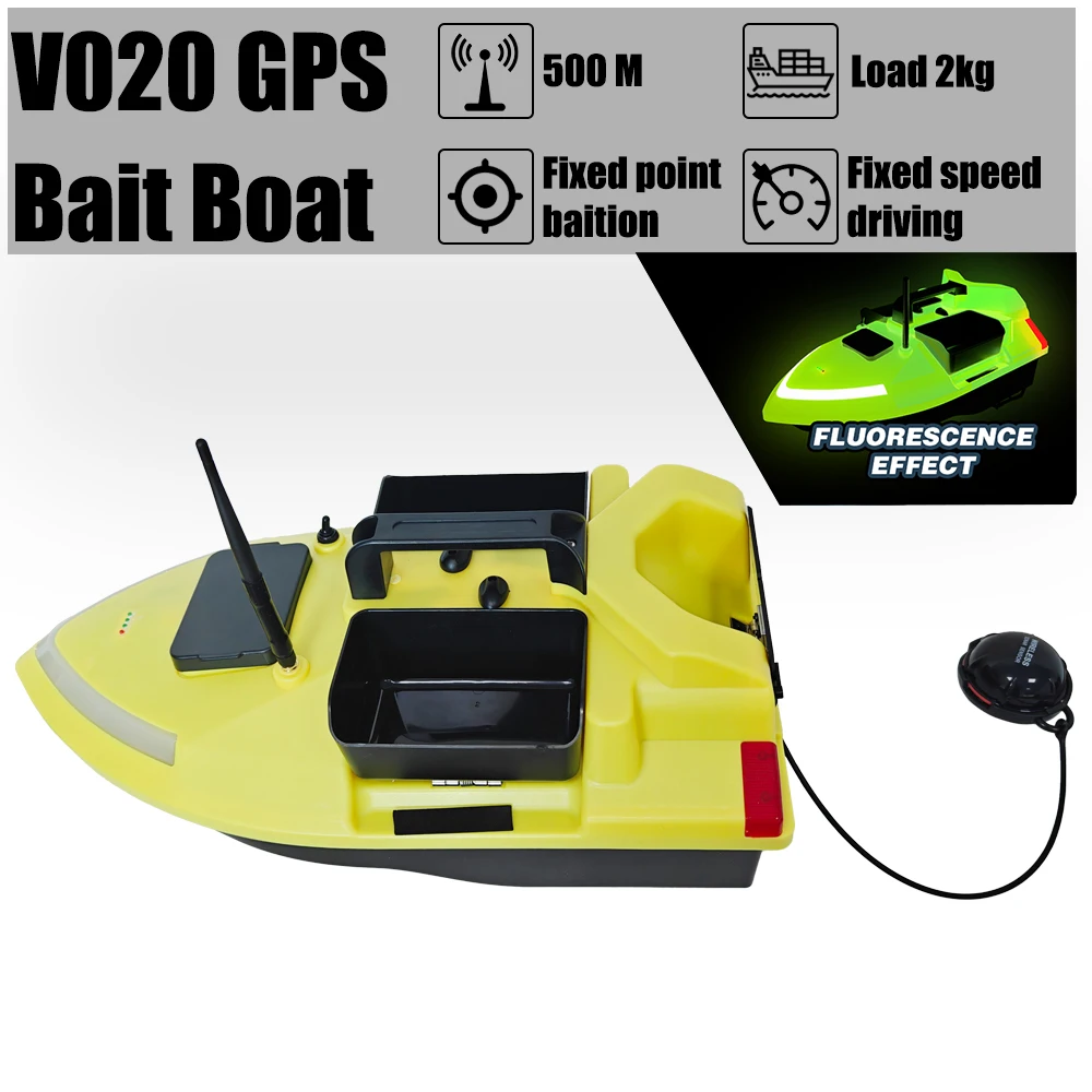Fluorescent-RC-Bait-Boat-Yellow-V020-Sonar-Smart-40-Points-GPS-Auto ...