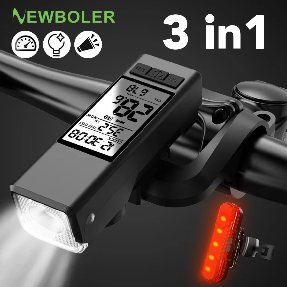 NEWBOLER-3-in-1-Bike-Light-Bicycle-Computer-Flashlight-LED-Bike-Front-Light-Cycling-Horn ...