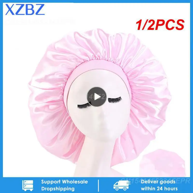 1-2PCS-Female-Hair-Care-Large-Satin-Silk-Bonnet-Luxurious-Fabric-Sleep ...