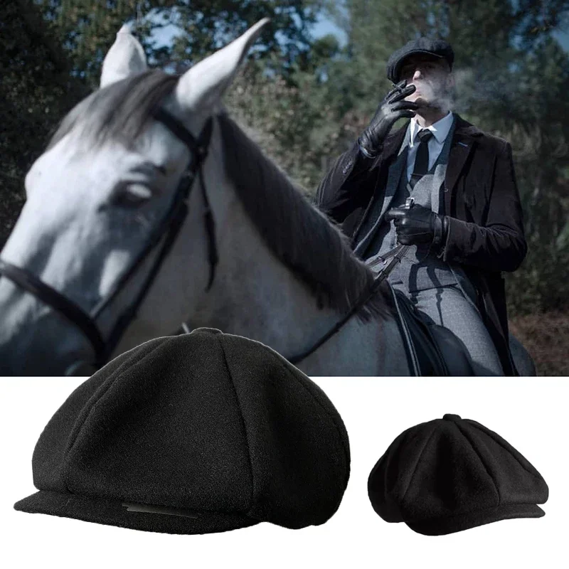 Black-Newsboy-Cap-With-Blade-Wool-Men-Women-Hat-British-Style-Gatsby ...