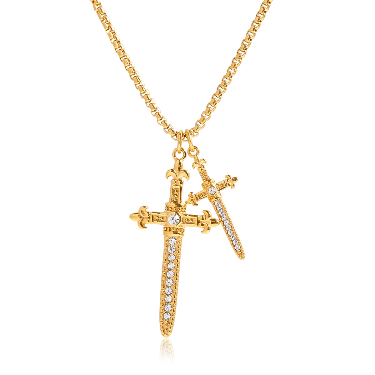 Youthway Crystal Cross Sword Pendant Necklace For Women 18K Gold Plated ...