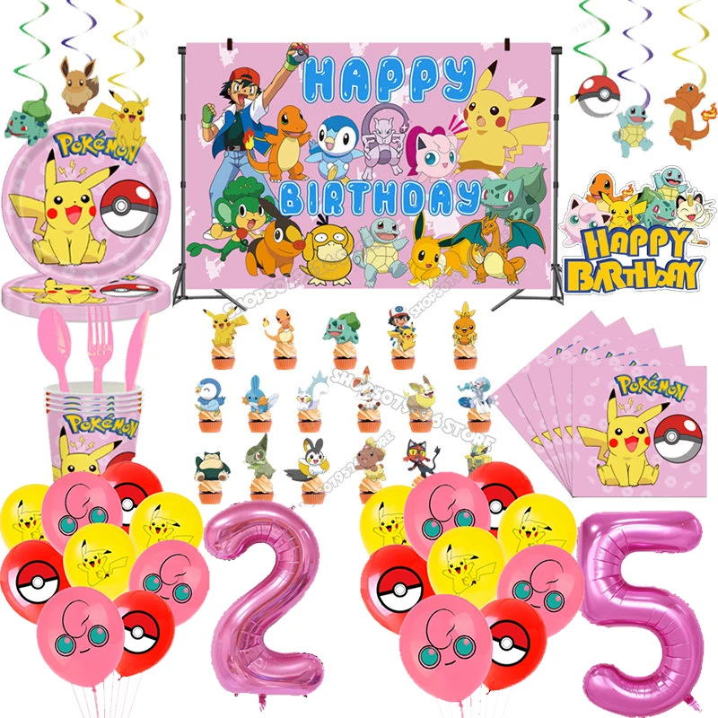 Decoración de cumpleaños de Pikachu para niña, suministros de fiesta ...