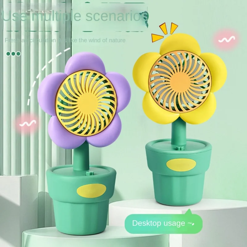 Summer-Cute-Small-Flower-Pot-Fan-Children-s-Office-Desktop-Handheld ...