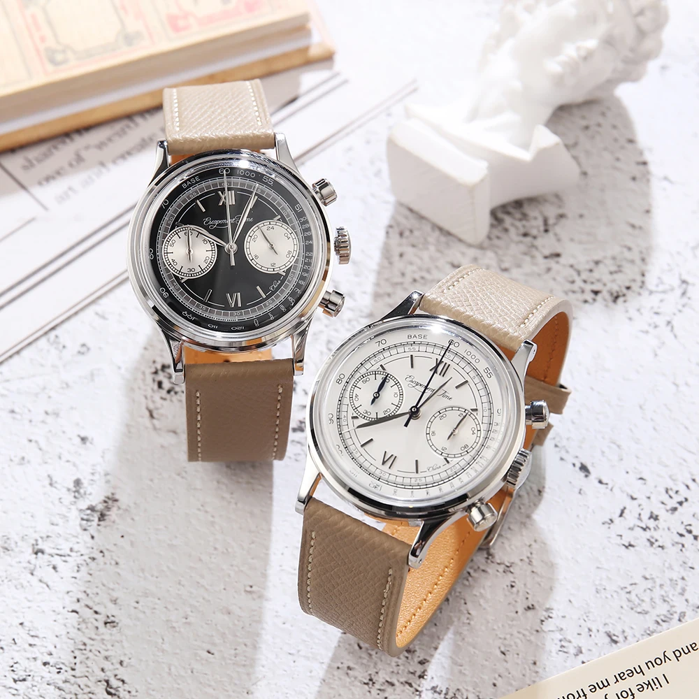 Escapement-Time-Retro-38MM-Chronograph-Quartz-Watch-Sapphire-Dome-Len ...
