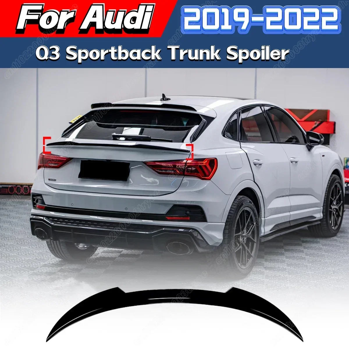 For Audi Q3 Sportback 2019 2020 2021 2022 Trunk Spoiler Gloss Black Mid ...