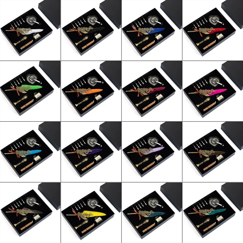 XX9A Exquisite Dip Pen Kit 5 Pen Nibs Wax Stick Wax Stamp Set Feather XX9A Exquisite Dip Pen Kit 5 Pen Nibs Wax Stick Wax Stamp Set Feather