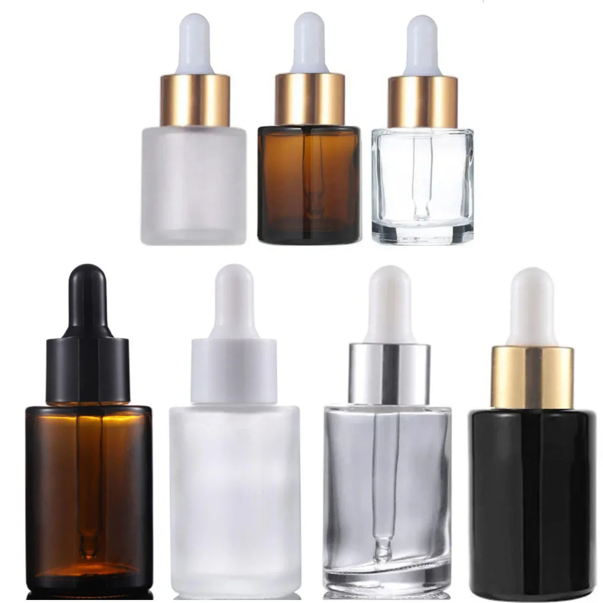 10x-20ml-30ml-Frosted-Clear-Amber-Round-Thick-Glass-Dropper-Bottle-for ...