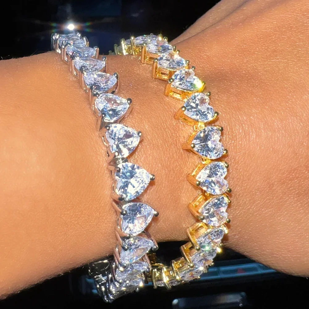 New-Trendy-Iced-Out-Full-Rhinestones-Heart-Bracelet-For-Women-Bling ...