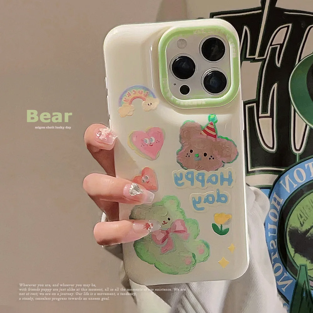 Mint-green-summer-cartoon-bear-silicone-phone-case-for-iphone-13-12-11 ...